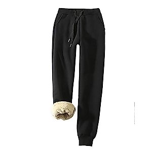 Yeokou Women's Warm Sherpa Lined Athletic Sweatpants Jogger Fleece Pants (Medium, Black)