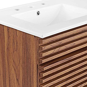 Modway Render Double Bathroom Vanity in Walnut White