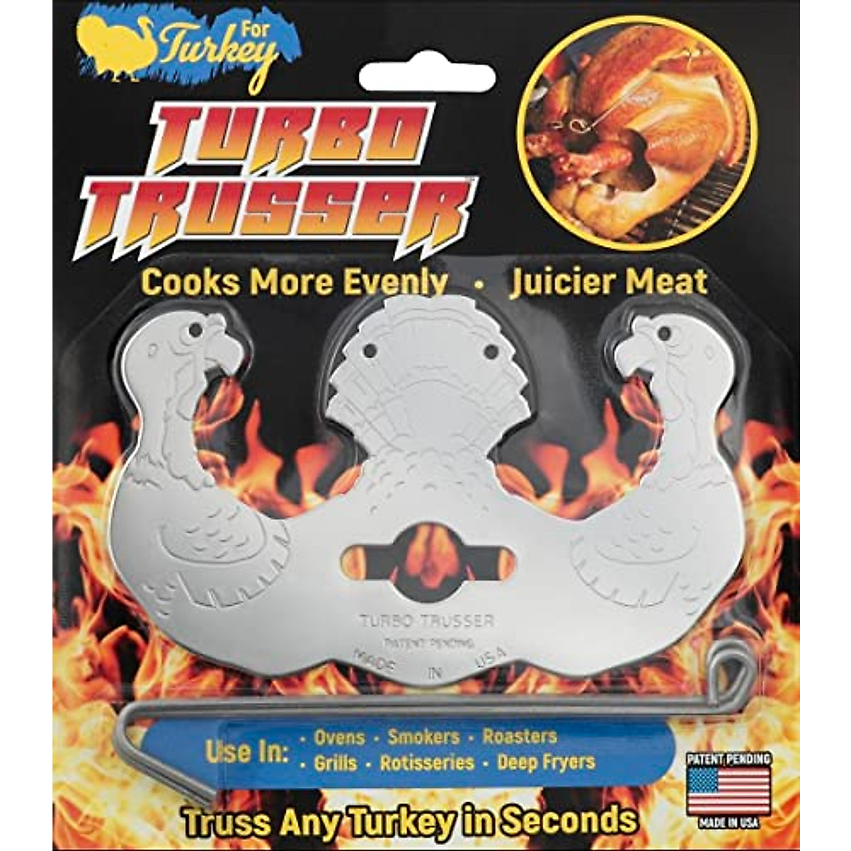 Turbo Trusser for Turkey I As Seen on Shark Tank I Cooks Evenly & Makes Meat Juicier I Easy-to-Use Stainless Steel & Dishwasher Safe I for Ovens, Smokers, Roasters, Grills, Rotisseries, & Deep Fryers