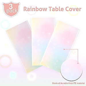3 Pieces Pastel Rainbow Tablecloths Disposable Tablecloth Waterproof Plastic Table Cover Pastel Rainbow Party Decorations Pastel Party Supplies for Birthday Wedding Bridal Shower Party, 108 x 54 Inch