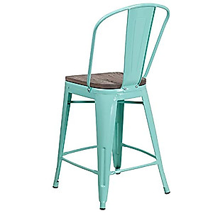 Flash Furniture 4 Pk. 24" High Mint Green Metal Counter Height Stool with Back and Wood Seat