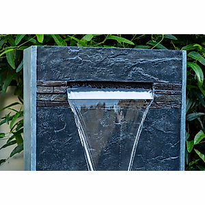 Bond Manufacturing Y95865 Fernwood 40" Tall Lighted Waterfall Garden Fountain, Blue-Grey