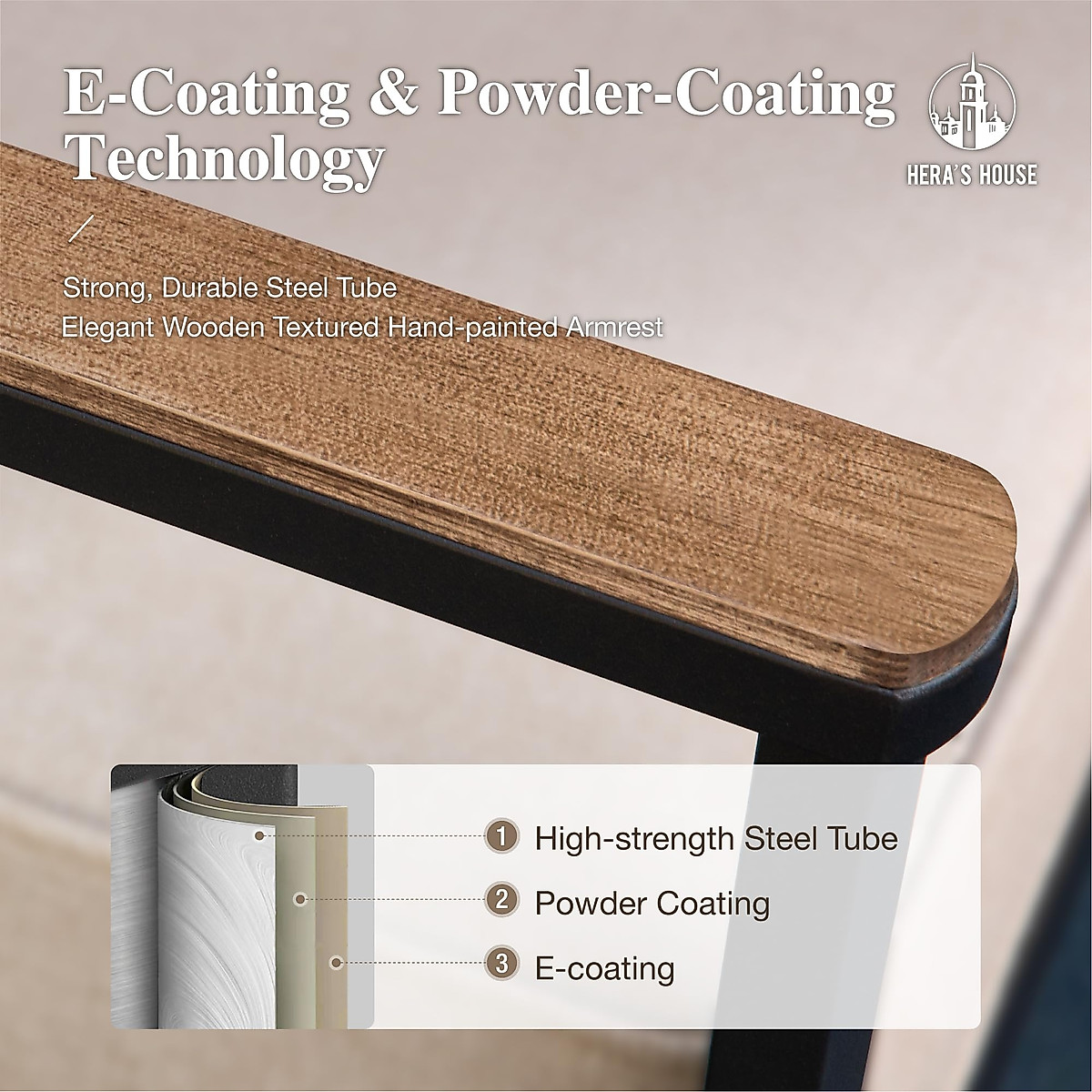 HERA'S HOUSE Patio Furniture Set, 2 x High Back Cushioned Leg Chair, 1 x 3-Seat Sofa with Wood Grain Coffee Table, All-Weather Rattan 5 Seats Outdoor Furniture for Lawn Garden Backyard Deck