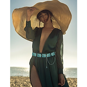 TOPACC Turquoise Concho belts for Women Western Square Teal Metal Cowgirl Boho Chain Belt for Dresses Jeans Country Concert Outfit