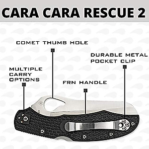 Byrd Cara Cara 2 Rescue Lightweight Knife with 3.88" Stainless Steel Sheepfoot Blade and High Performance Black FRN Handle - SpyderEdge - BY17SBK2