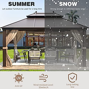 EROMMY Hardtop Gazebo Galvanized Steel Outdoor Gazebo Canopy Double Vented Roof Pergolas Aluminum Frame with Netting and Curtains for Garden,Patio,Lawns,Parties (10'x 13')