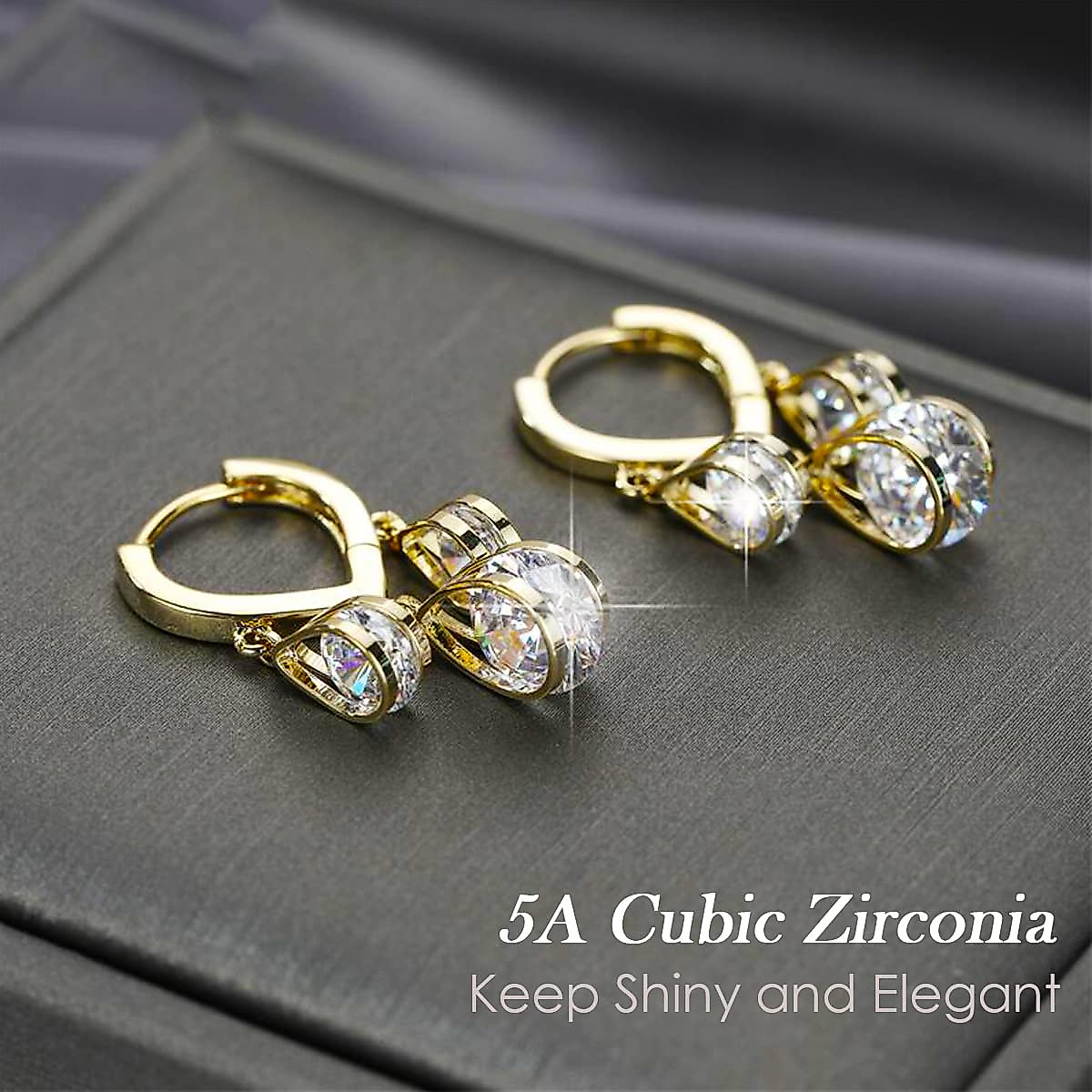 Awinesn Gold Earrings for Women Sparkly 5A Cubic Zirconia Earrings Danity 14k Gold Plated Hoop Dangle Earrings Statement Dangling Earrings Jewelry Gifts for Women