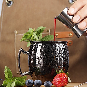 Shining Craft Moscow Mule Mugs Set of 2 - Black Plated Hammered Mugs 18 oz/ 550ml With Brass Handle and Stainless, Unlined Cups For Moscow Mule Cocktails and other Chilled Drinks (Black) SC020