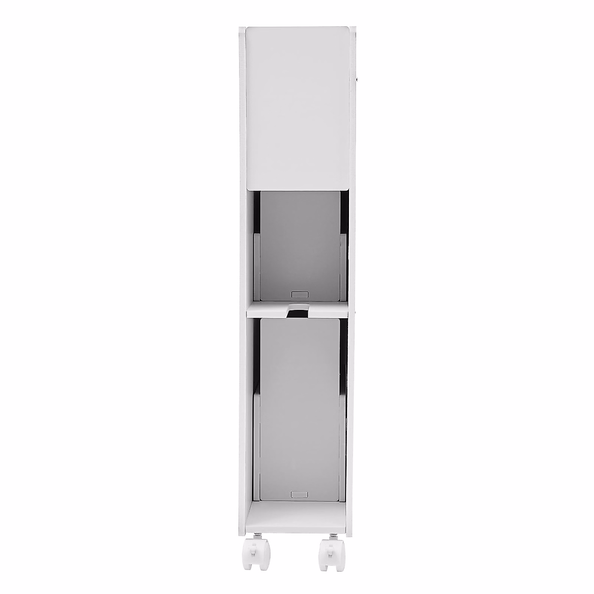 KWCWB Slim Bathroom Storage Cabinet, Movable Slim Rolling Storage Cart with 2 Drawers, Open Structure Small Bathroom Storage Cabinet with Toilet Brush Slot-for Corner, Narrow Spaces Bathroom Storage