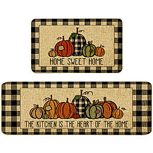 WUAHON Kitchen Rug Kitchen Rugs Watercolor Kitchen mat Plaid Decorative Door Rugs