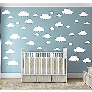 31 pcs Mix Size 4-10 inch White Clouds Wall Decal Sticker for Kids Bedroom Decor -DIY Home Decor Vinyl Clouds Mural Baby Nursery Room Wallpaper Art Wall Decoration Poster YYU-14 (White)