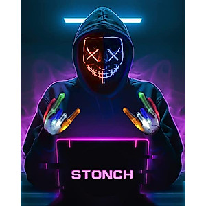 STONCH Halloween Mask Skeleton Gloves Set, 3 Modes Light Up Scary LED Mask with LED Glow Gloves, Halloween Decorations Anonymous Carnival Costumes glow purge Masks ​Gift for Boys Girl