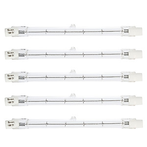 Simba Lighting Halogen R7S 118mm T3 500W Dimmable 7500lm (5 Pack) J Type Linear Double Ended Floodlight Bulb 360º Beam Angle 120V for Work, Security, Landscape Lights, Floor Lamps, Warm White 2700K