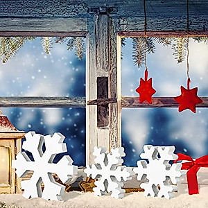 3 Pcs Winter Wooden Snowflake Decor Winter Snowflake Table Signs Wonderland Snowflake Wood Blocks Farmhouse Christmas Tiered Tray Decorations for Xmas Country Table Shelf (White)