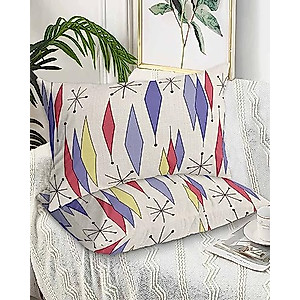 Edwiinsa Purple Red Yellow Pillow Covers Standard Size Set of 2 20x26 Bed Pillow, Middle Century Geometry Abstract Art Burlap Plush Soft Comfort for Hair/Skin Cooling Pillowcases with Envelop Closure