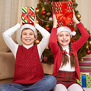 AnyDesign 12 Sheet Christmas Wrapping Paper Red Green Xmas Tree Candy Stripes Gift Wrap Paper Bulk Folded Flat DIY Craft Paper for Birthday Wedding Party Gift Decor, 19.7 x 27.6 In