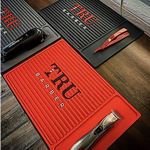 TRU BARBER ORGANIZER MAT 14”X 9” (RED) Flexible PVC Station Mat, Professional Mat, Salon and Barbershop work Station pads, Beauty salon tools hairstylist, Counter mat for clippers, Anti slip