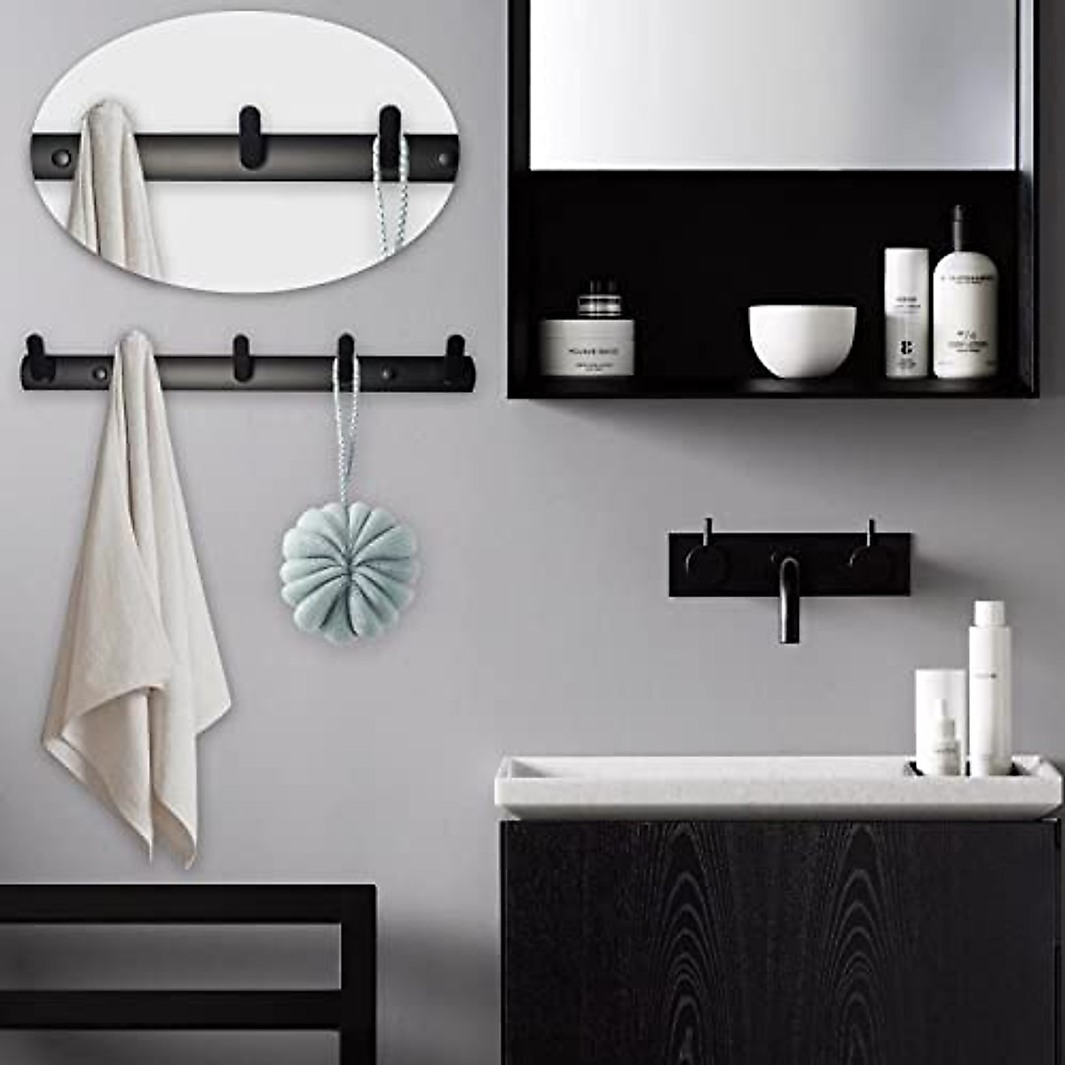 Moloudan 2-Pack Coat Rack with 5 Hooks Wall Mounted Heavy Duty Coat Hook Matte Black