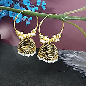 Efulgenz Indian Oxidized Jewelry for Navratri Oxidized Gold Tone Hoop Earrings Indian Bollywood Bridal Designer Jewelry Oxidized Traditional Jhumka Jhumki for Women