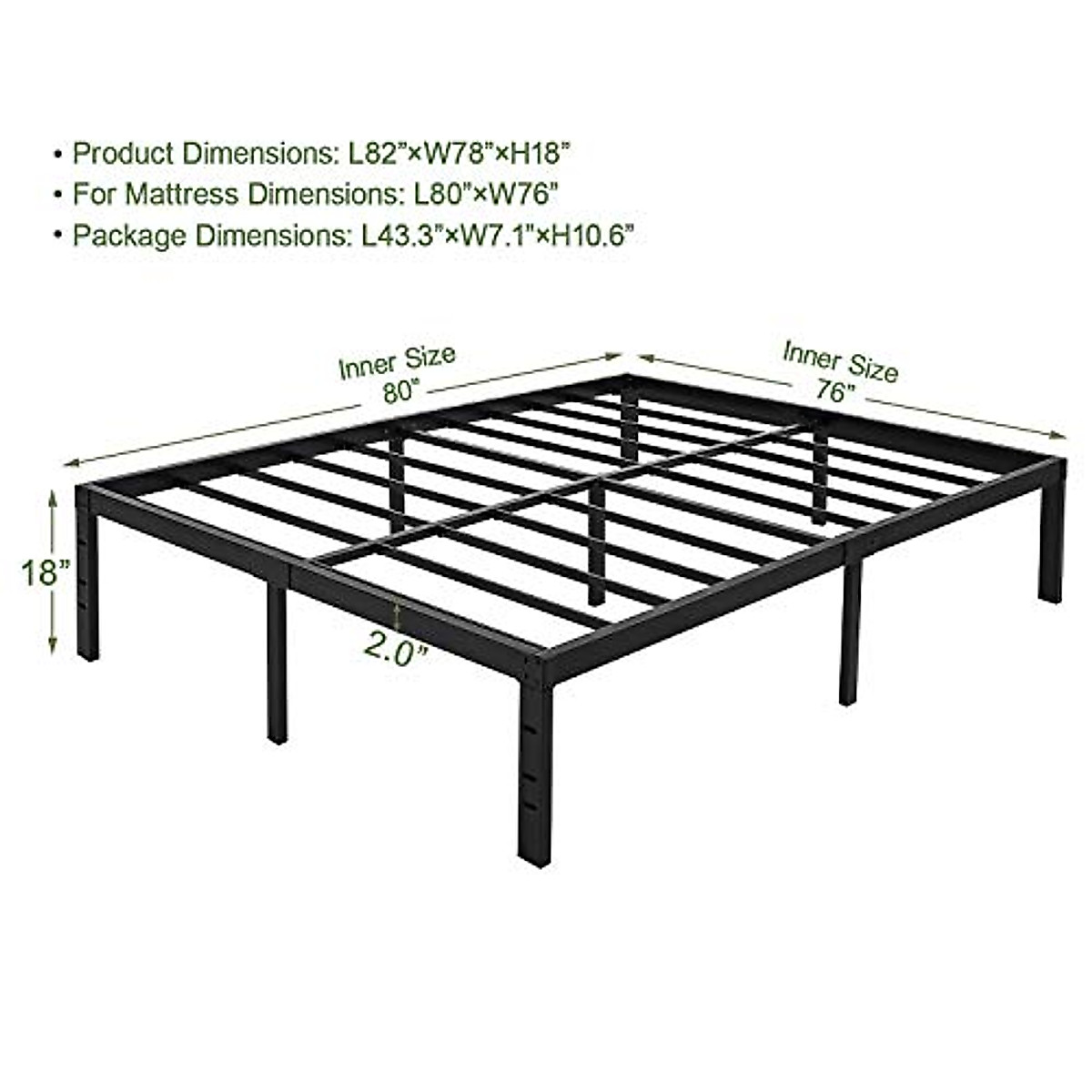 45MinST 18 Inch Platform Bed Frame/Easy Assembly Mattress Foundation / 3000lbs Heavy Duty Steel Slat/Noise Free/No Box Spring Needed,King