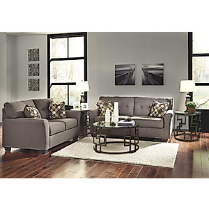 Signature Design by Ashley Tibbee Tufted Modern Loveseat with 2 Accent Pillows, Dark Taupe