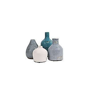 Creative Co-Op Blue & Ivory Terracotta Vases (Set of 4 Sizes)