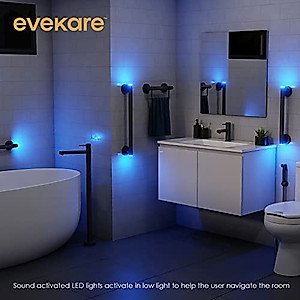 evekare 24 Inch Innovative Grab Bars for Bathtubs and Showers | with Integrated LED Night Light | Grab Bars for Elderly and Disabled | 1.25 Inch Diameter Stainless Steel in Matte Black