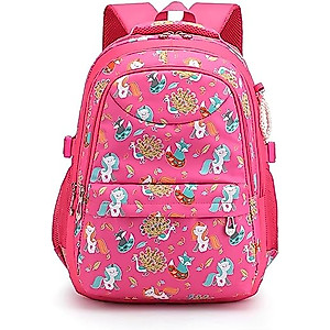 SARHLIO Toddler Backpack for Girls, Preschool Elementary School Daypack with Zipper, 17 Inch Waterproof Child Backpack for Travel & School, Animal Print Rose Red(BPK18C-RD)
