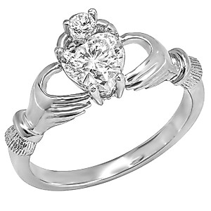 Dazzlingrock Collection Sterling Silver Cubic Zirconia Irish Friendship & Love Heart Claddagh Ring, Size 6