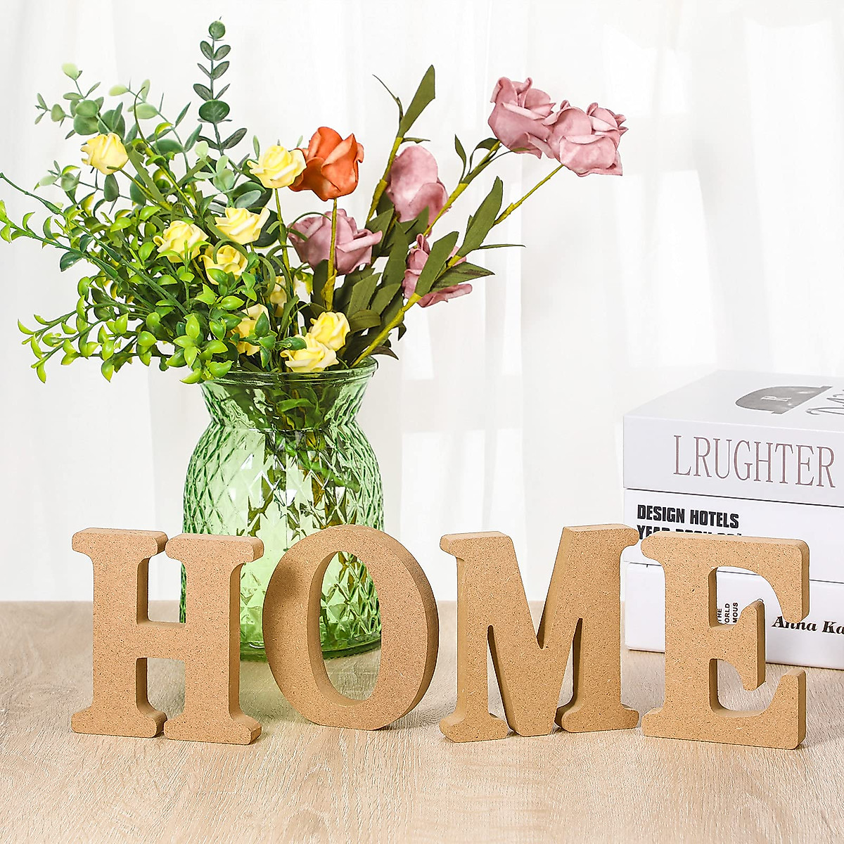 4 Inch DIY Wooden Letters for Crafts Easter Alphabet Letters for Table Decoration Paintable Decorative Letters Standing Letters Slices Sign Board Decoration for Craft Home Party Projects (E Style)