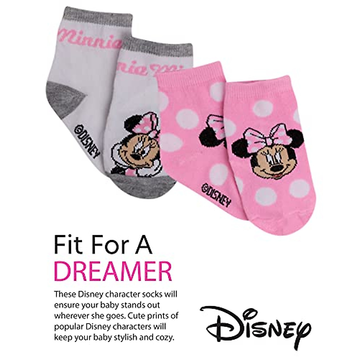 Disney Baby Girls Socks - 12 Pack Soft Newborn Baby Socks Character Prints - Cute Newborn and Infant Socks, 0-24M, Size 12-24 Months, Minnie Mouse Pink/Grey