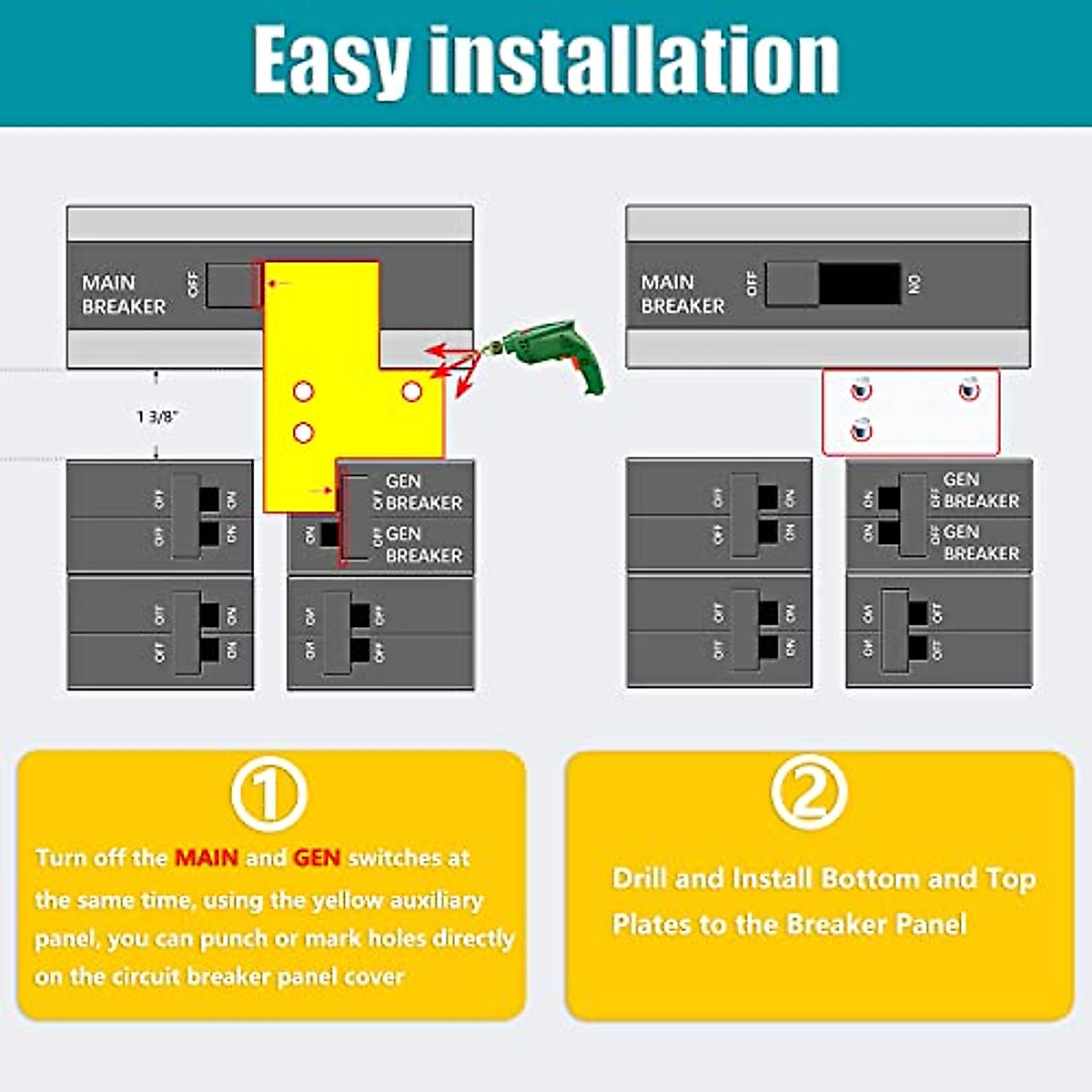 LHOOVMEE Generator Interlock Kit Compatible with Square D QO or Homeline 150 and 200 Amp Panels. 1 3/8 inches Spacing between Main and Generator Breaker, Professional Interlock Kit for Generator