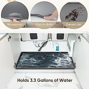 Under Sink Mat for Kitchen Waterproof, 34”×22” Silicone Under Sink Liner for 36" Cabinet, Flexible Thick Cabinet Protection Mat, Drips Leaks Spills Protector, Cabinet Liner for Kitchen Bathroom
