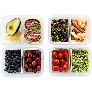 Komax Biokips Lunch Containers Set of 4 - Airtight Food Storage Containers w/ 2 Removable Compartments – BPA-Free Plastic Meal Prep Container Set - Dishwasher Safe Lunch Box Containers (30.4 oz)