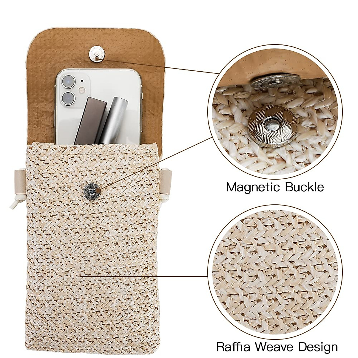 Soleebee Boho One Shoulder Crossbody Phone Bag Small Shoulder Bag Mini Wallet for Women Storage Bag Woven Leather Trim Phone Bag Compatible with Multiple Phone Sizes, Plum Bossom