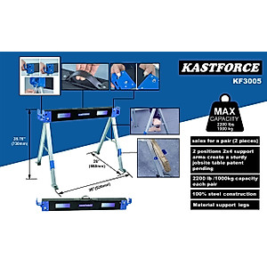 KASTFORCE Folding Sawhorse 2200 lb /1000kg capacity Heavy Duty Jobsite Table Stand with Folding Legs Twin Pack KF3005