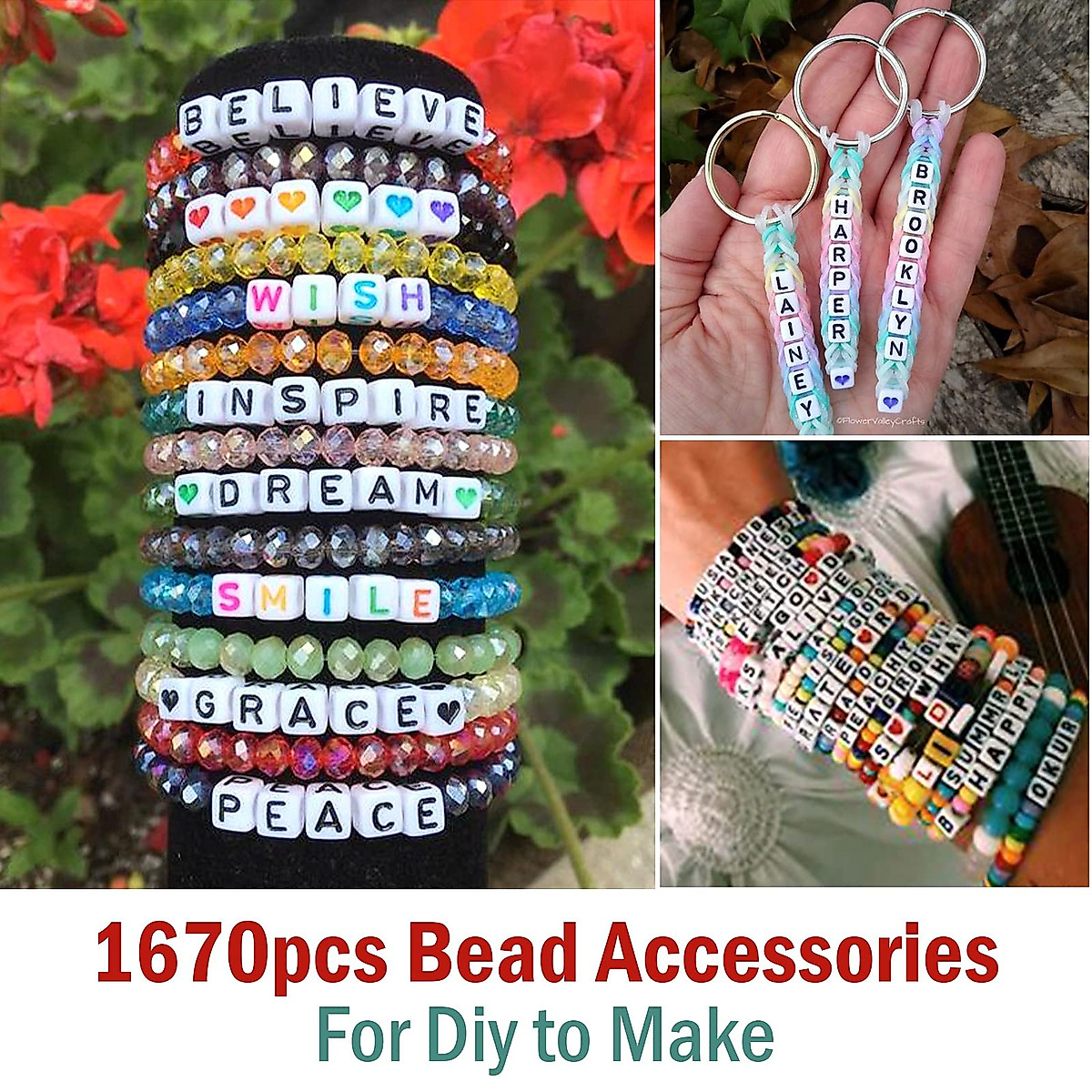 Heflashor 1900pcs Letter Beads for Bracelets 9 Color Acrylic Cube Square Alphabet Number Beads A-Z and Heart Beads with 1 Roll Elastic Crystal String Cord for Jewelry Making/Necklaces,6 X 6mm