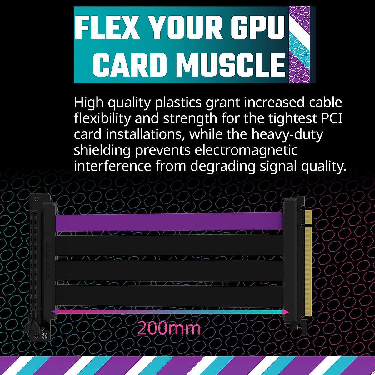 Cooler Master MasterAccessory Riser Cable PCIe 4.0 x16 200mm Black, PCIe 4.0 Compatible, EMI Shielded 30 AWG, Protective ABS Casing for Graphics Card (MCA-U000C-KPCI40-200)