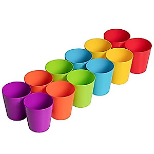 Klickpick Home - Set of 12 Kids Plastic Cups - 8 oz Children Drinking Cups Tumblers Reusable - Dishwasher Safe - BPA-Free Cups for Kids & Toddlers Bright Colored - Unbreakable Toddler Cups
