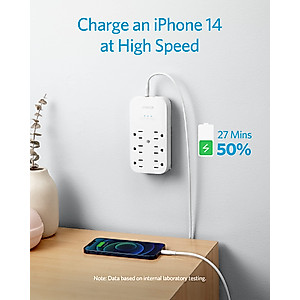 Anker Outlet Extender and USB Wall Charger, 6 Outlets and 2 USB Ports, 20W USB C Power Delivery High-Speed Charging iPhone 15/15 Plus/15 Pro/15 Pro Max, Multi-Plug for Dorm, Home, and Office, White