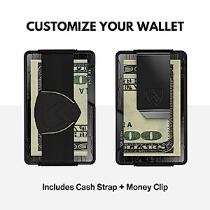 Axwell Damascus Steel Slim Minimalist Wallet For Men - RFID Blocking Front Pocket Card Holder - Tactical Metal Wallet with Money Clip and Cash Strap (Black Damascus)