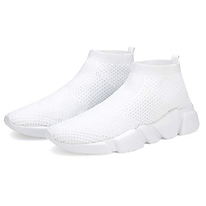 Santiro White Sneakers for Women Slip On Tennis Shoes Lightweight Walking Athletic Shoes Fashion Running Sports Shoes Breathable Mesh Work Shoes 9.5 US