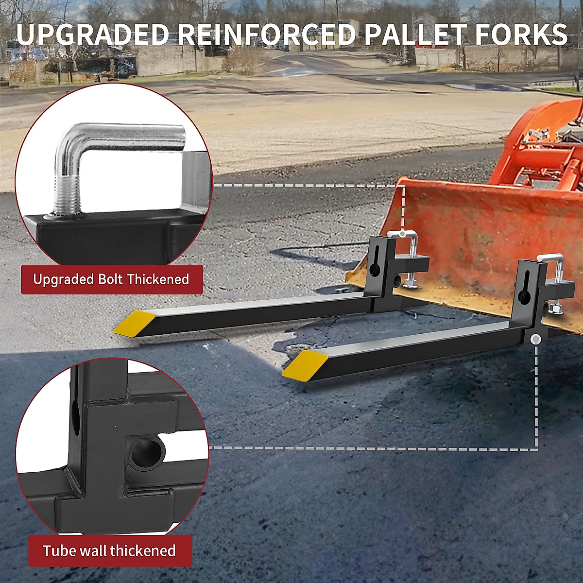 YITAMOTOR 60" 4000LBS Clamp on Pallet Forks Light Duty Forks for Tractor Loader Bucket with Adjustable Stabilizer Bar
