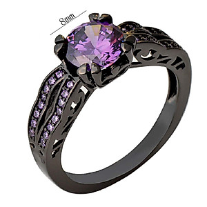Lzz Black Gold CZ Fashion Amethyst Purple Birthstone Ring Round Cut 10KT Black Gold Filled Wedding AAA Cubic Zirconia Jewelry Size 6-10 (US 6)