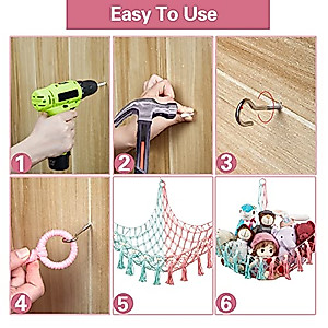 Stuffed Animal Net or Hammock with LED Light, Hanging Corner Storage Net for Wall, Toy Net Hammock Stuffed Animals Holder with Woven Tassels for Nursery Play Room Kids Bedroom Decor