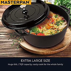 MasterPan 7 Quart Non-Stick Cast Aluminum Dutch Oven Casserole Stockpot 11", Black