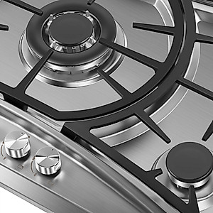 Empava 36 in. Gas Stove Cooktop with 5 Sealed Burners-Heavy Duty Continuous Grates-NG/LPG Convertible, 36 Inch, Stainless Steel