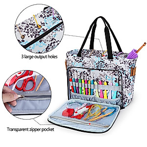 CURMIO Knitting Tote Bag, Yarn Storage Bag with Pockets for Crochet Hooks, Knitting Needles, Knitting Project and Accessories, Dandelion (Bag Only, Patented Design)