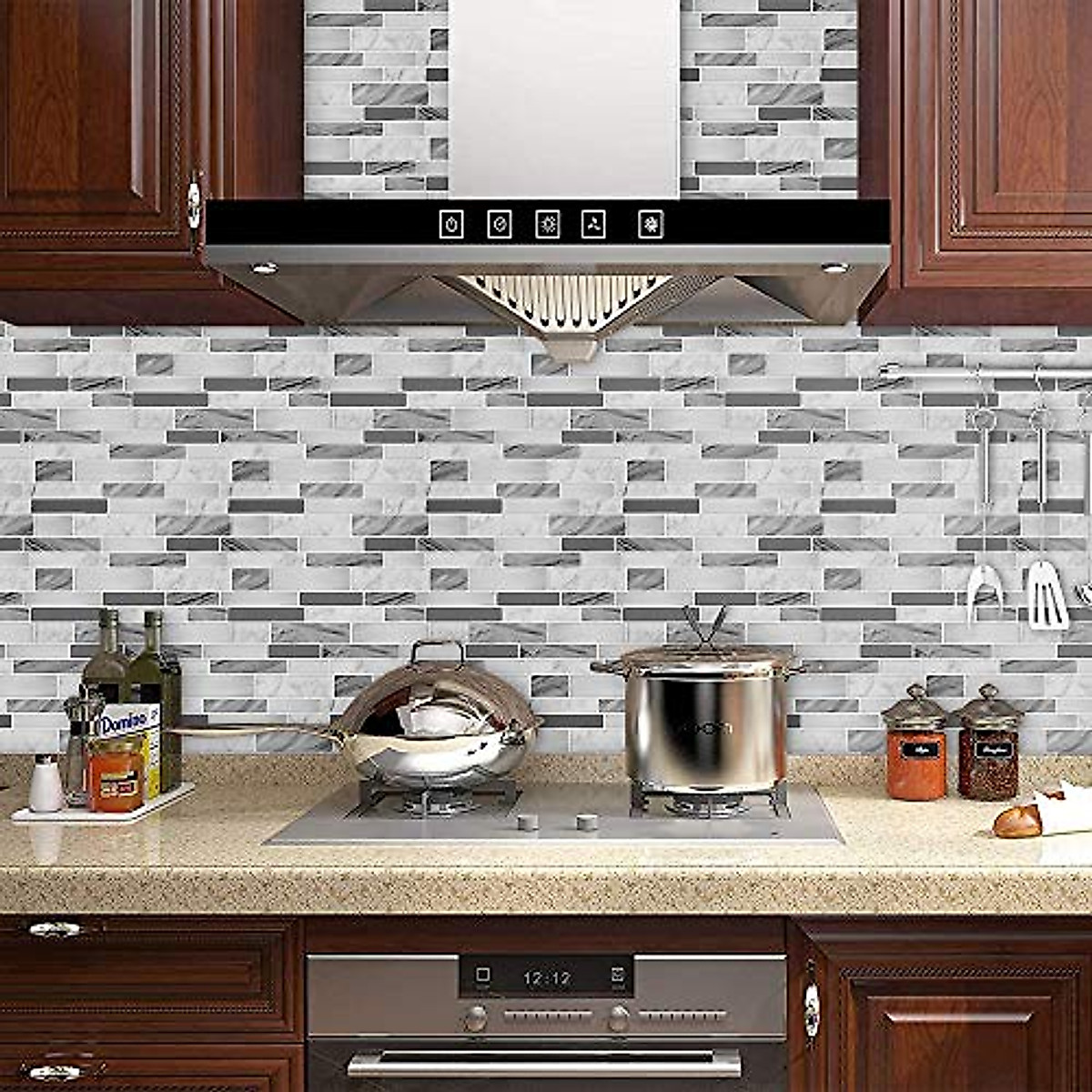 STICKGOO Thicker Design Peel and Stick Tile Backsplash, 12”×12”Stick on Backsplash for Kitchen, Self Adhesive Tile Stickers for Kitchen Backsplash and Bathroom(10 Sheets, Gray)