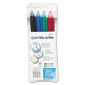 Expo Vis-A-Vis Wet-Erase Marker, Fine Point, 4-Color Set (San16074)